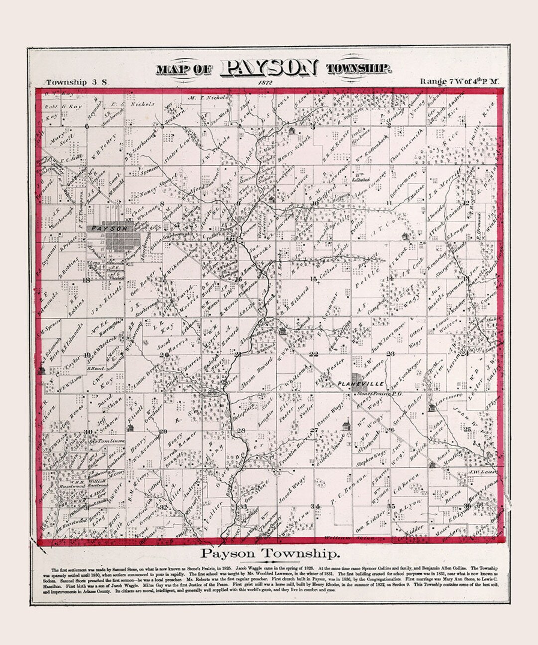 1872 Map of Payson Township Adams County Illinois - Etsy