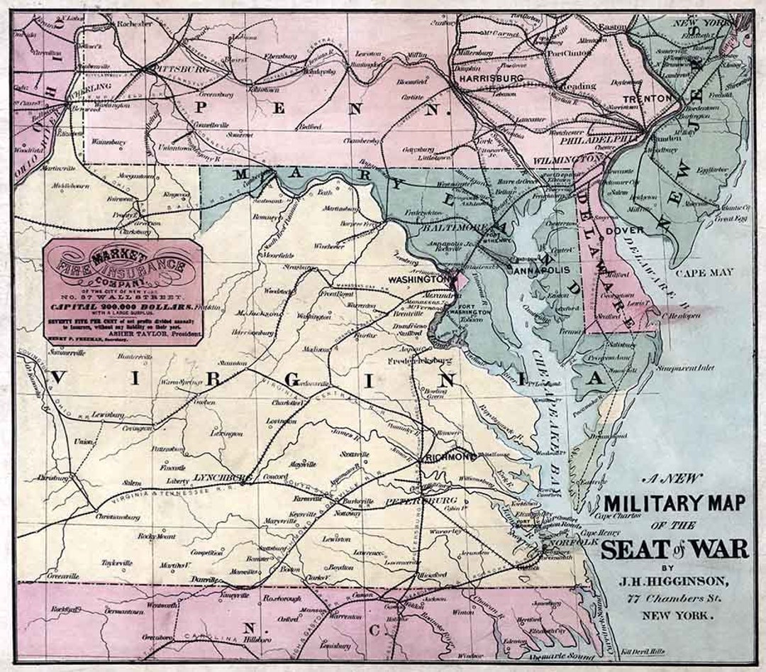 1861 Military Map Southern States Civil War Virginia Maryland ...