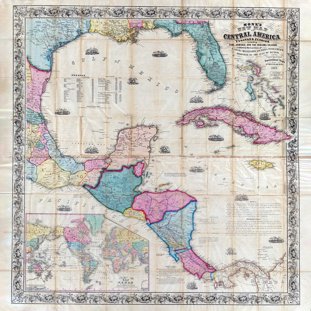 1857 Map of Central America - Etsy