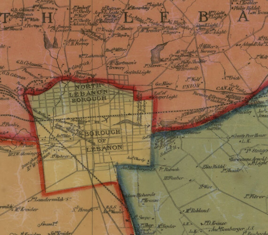 1860 Map of Lebanon County Pa Jonestown Annville - Etsy