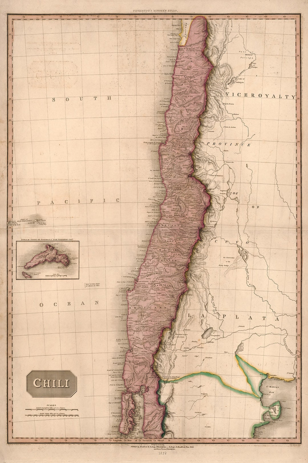 1818 Map of Chile - Etsy