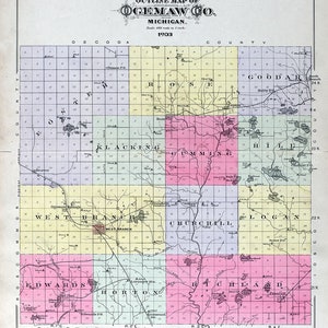 1903 Map of Ogemaw County Michigan - Etsy UK