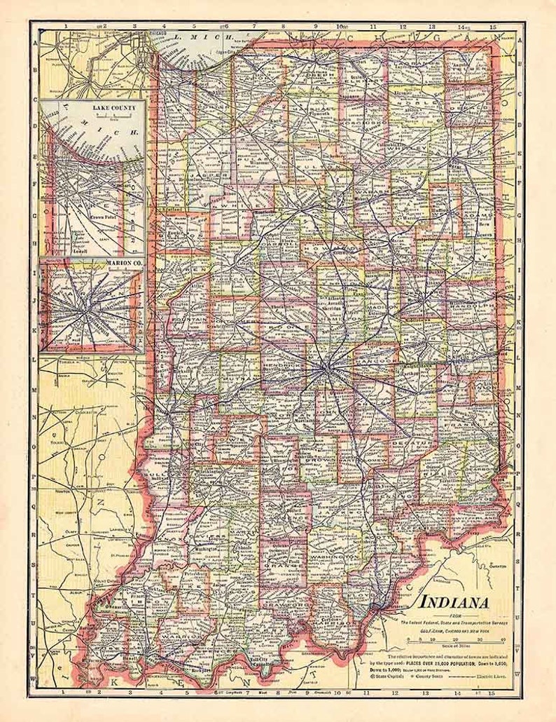 1911 Map of the State of Indiana Lake Michigan Marion County - Etsy