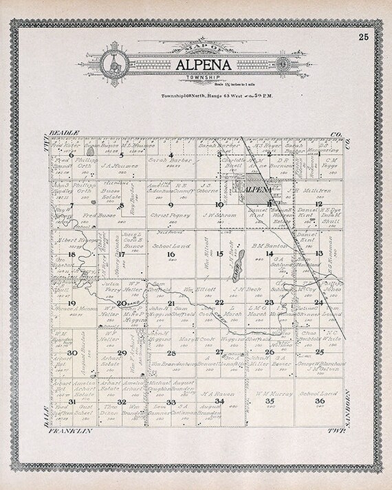 1909 Map of Alpena Township Jerauld County South Dakota | Etsy