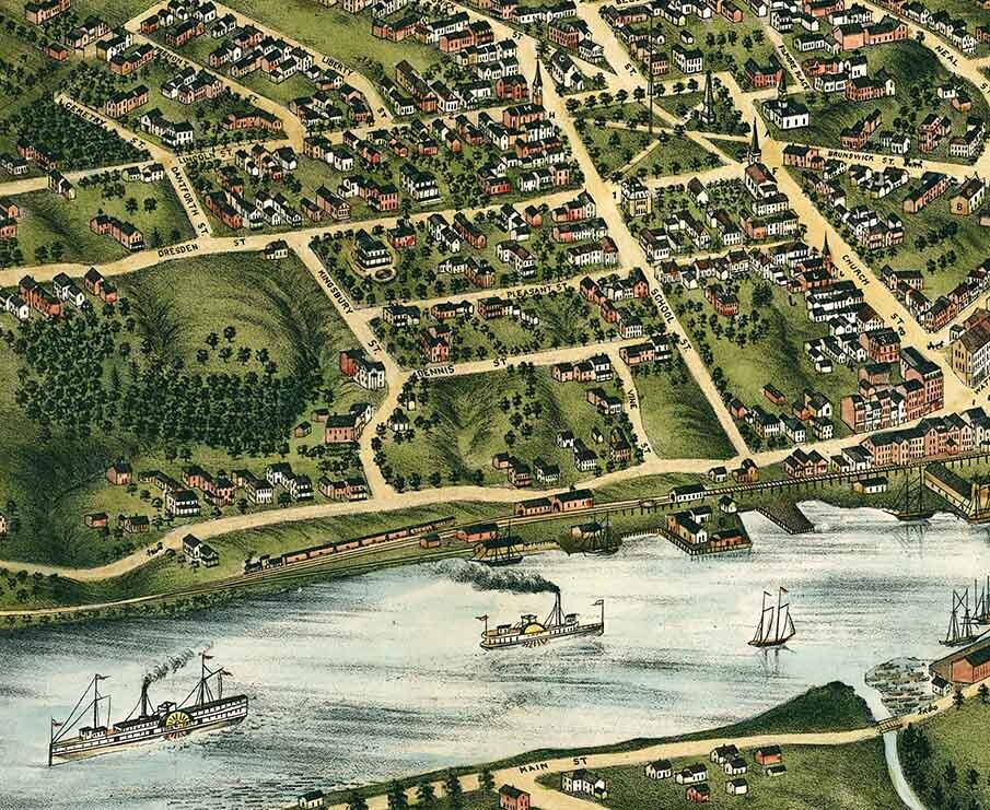 1878 Panoramic Map of Gardiner Pittston Kennebec Company Maine | Etsy
