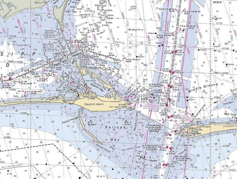 2008 Nautical Chart of Mobile Bay Alabama - Etsy
