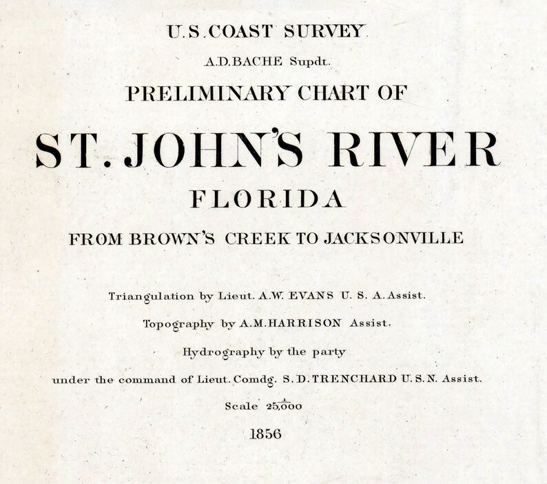 1856 Nautical Chart of Saint Johns River Florida Jacksonville to Browns ...