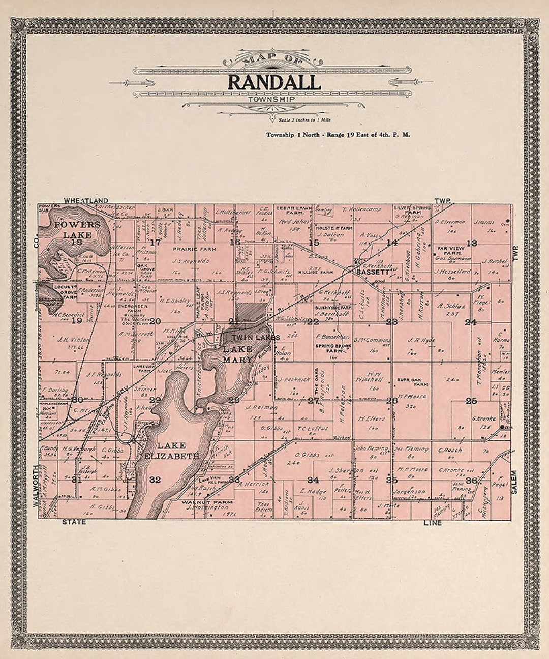 1908 Map of Randall Township Kenosha County Wisconsin - Etsy