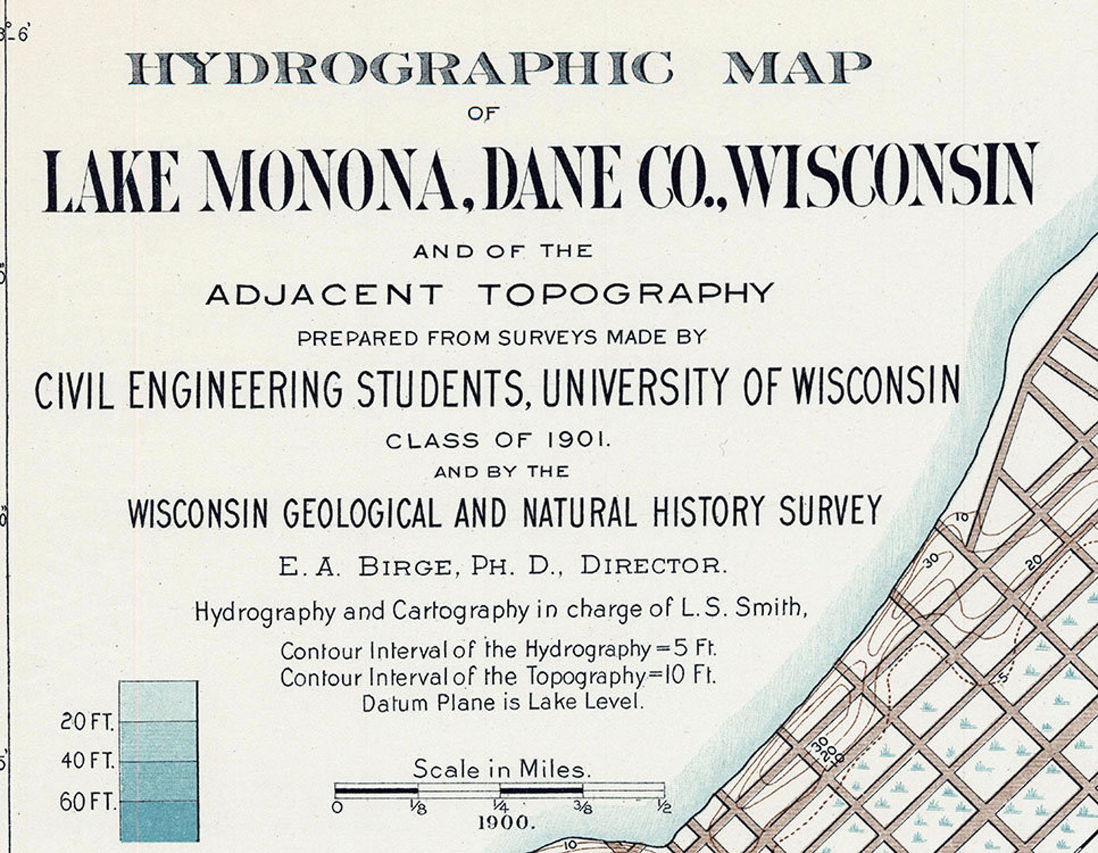 1900 Map of Lake Monona Dane County Wisconsin - Etsy