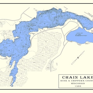 1966 Map of Chain Lake Rusk and Chippewa County Wisconsin - Etsy