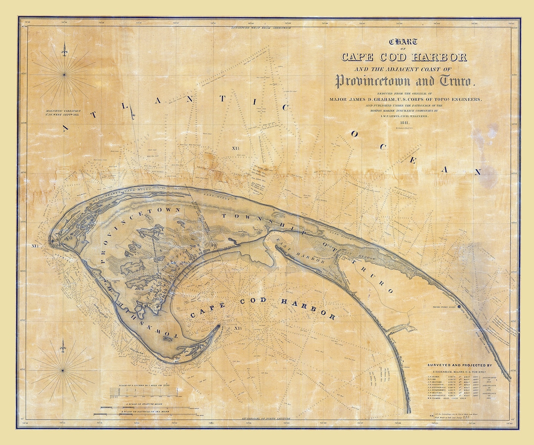 1841 Nautical Chart of Cape Cod Harbor Provincetown Village - Etsy