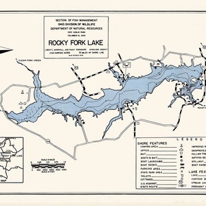 1959 Map of Rocky Fork Lake Highland County Ohio - Etsy