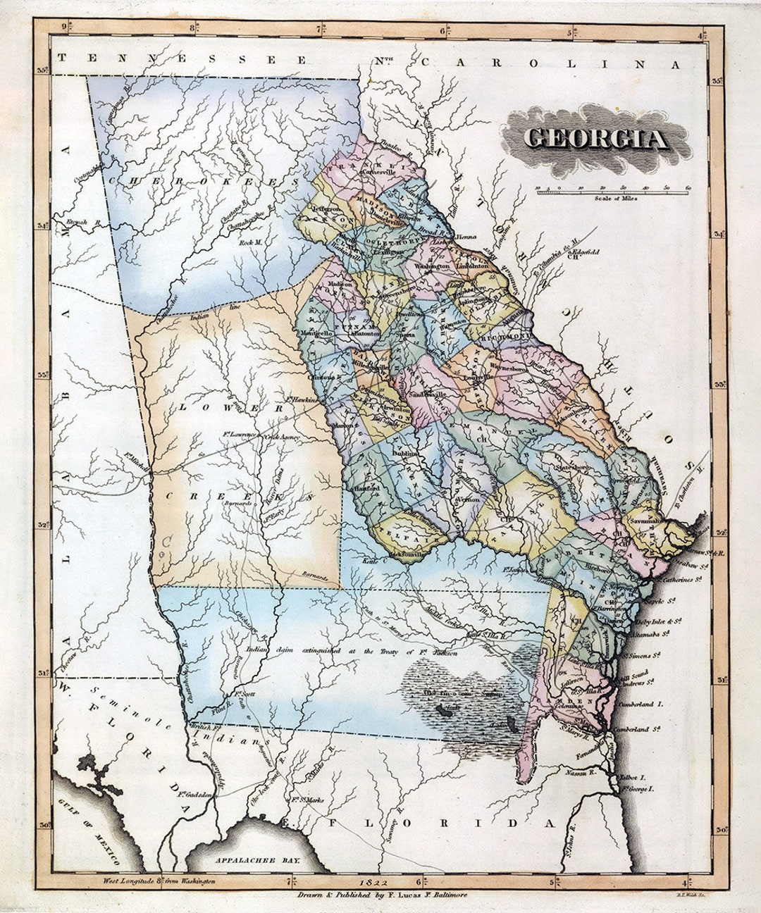 1822 Map of Georgia - Etsy
