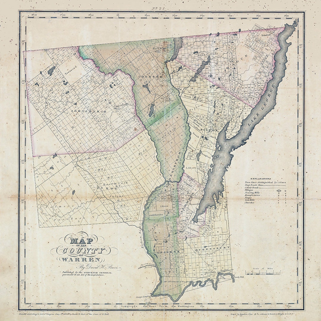 1829 Map of Warren County New York - Etsy
