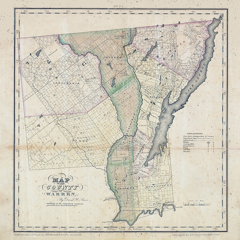 1829 Map of Warren County New York - Etsy