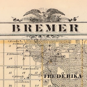1875 Map of Bremer County Iowa Waverly - Etsy