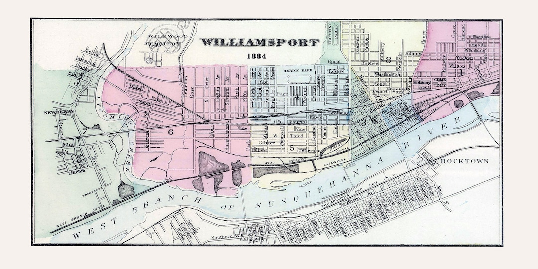 1884 Map of Williamsport Pennsylvania - Etsy