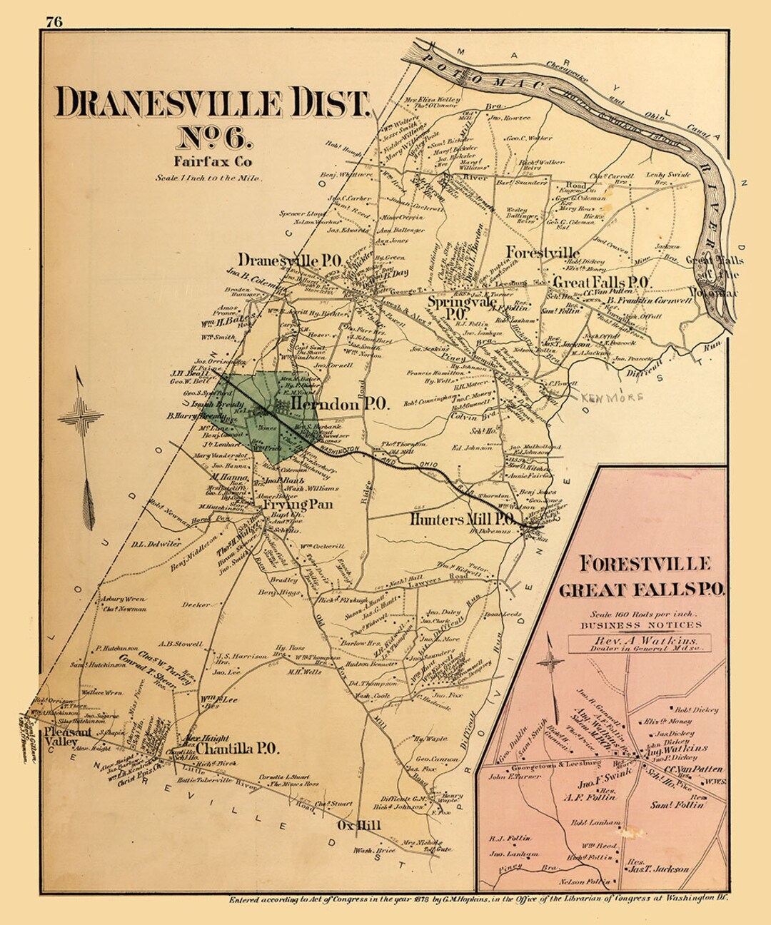 1879 Map of Dranesville District Fairfax County Virginia - Etsy