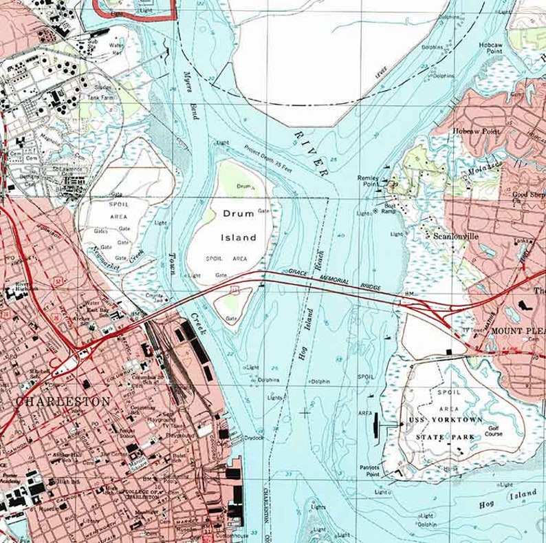 1994 Topo Map of Charleston South Carolina Quadrangle - Etsy