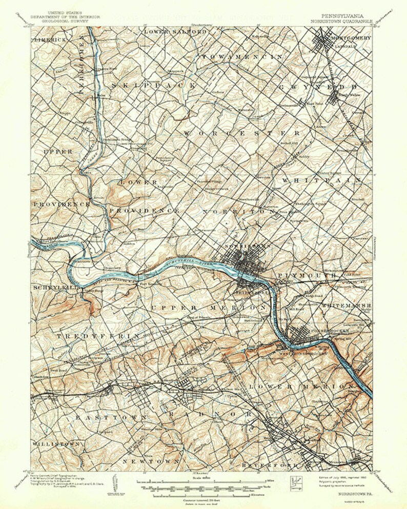 1895 Topo Map of Norristown PA Quadrangle Bucks County - Etsy