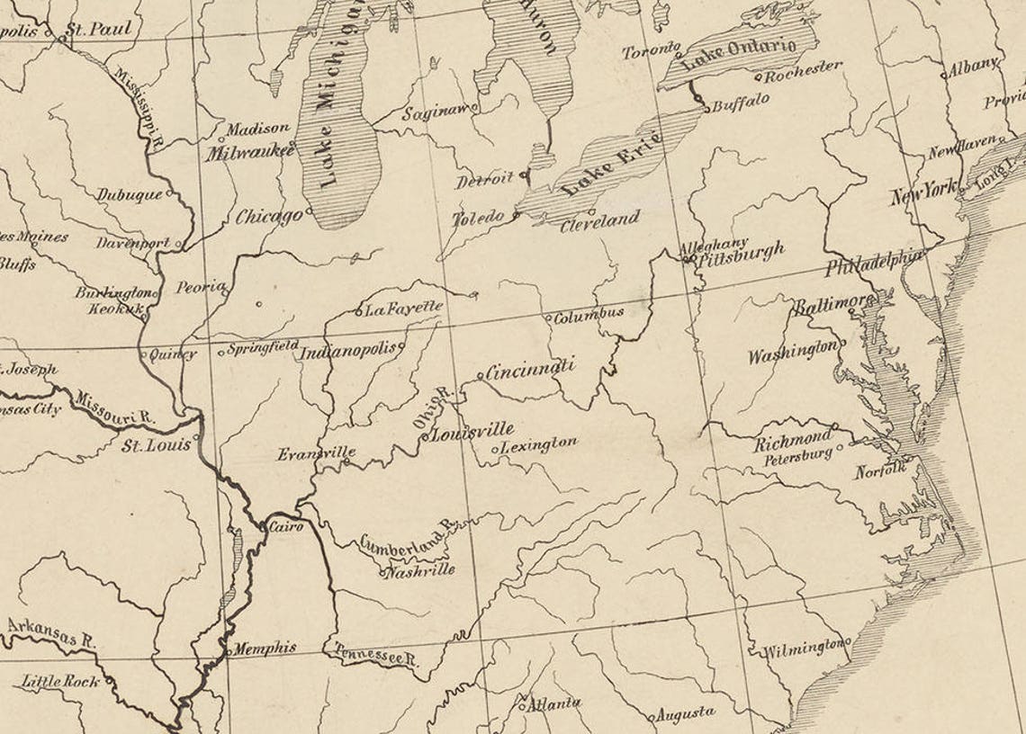 1860 Map of North America Showing the Pacific Railroads - Etsy