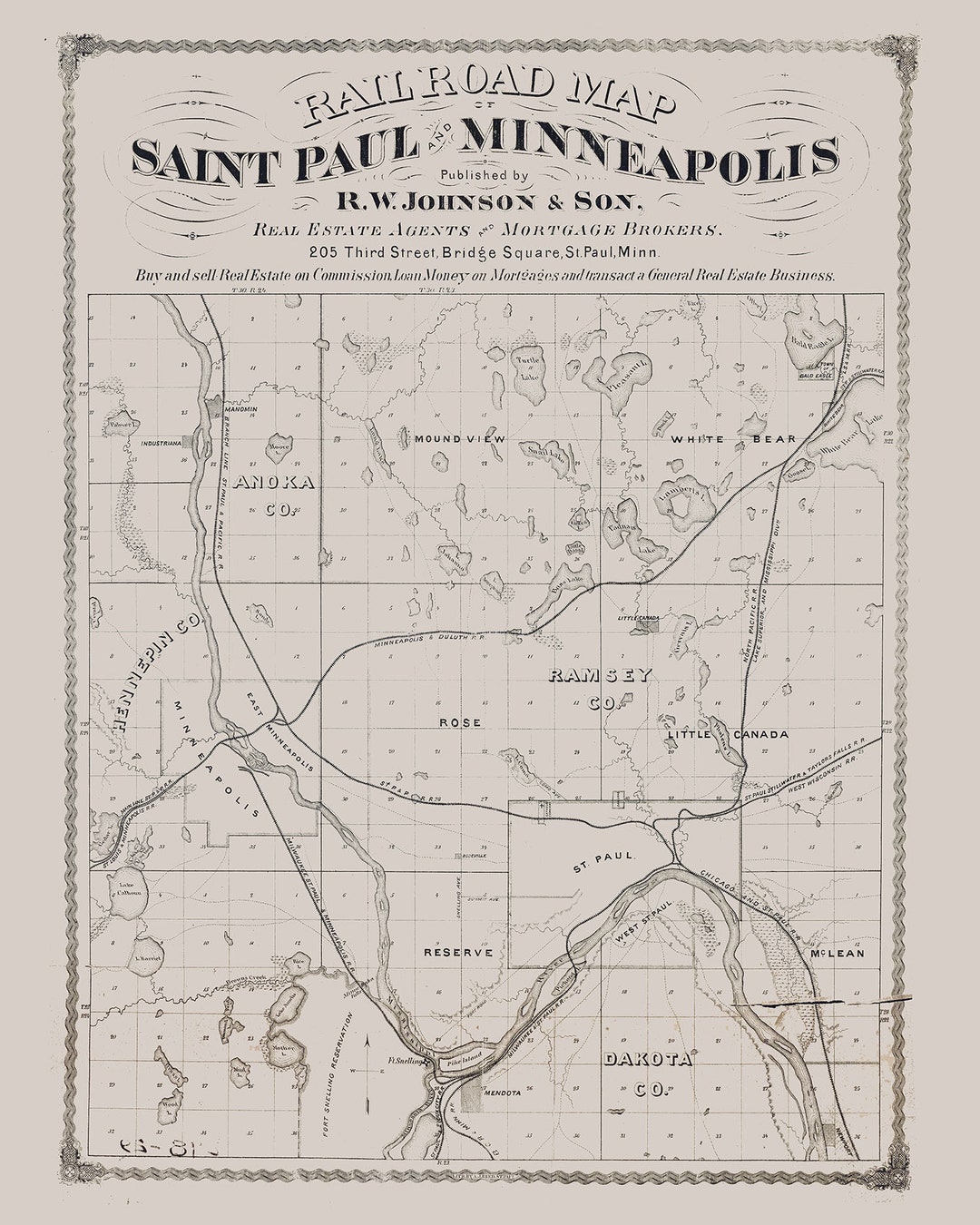 1875 Railroad Map of Saint Paul and Minneapolis - Etsy