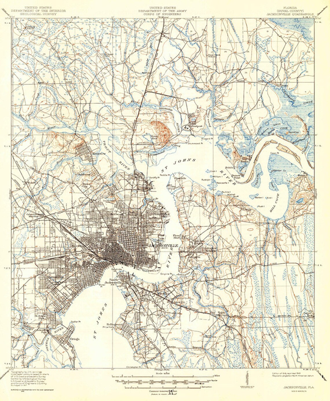 1918 Topo Map of Jacksonville Florida Quadrangle - Etsy