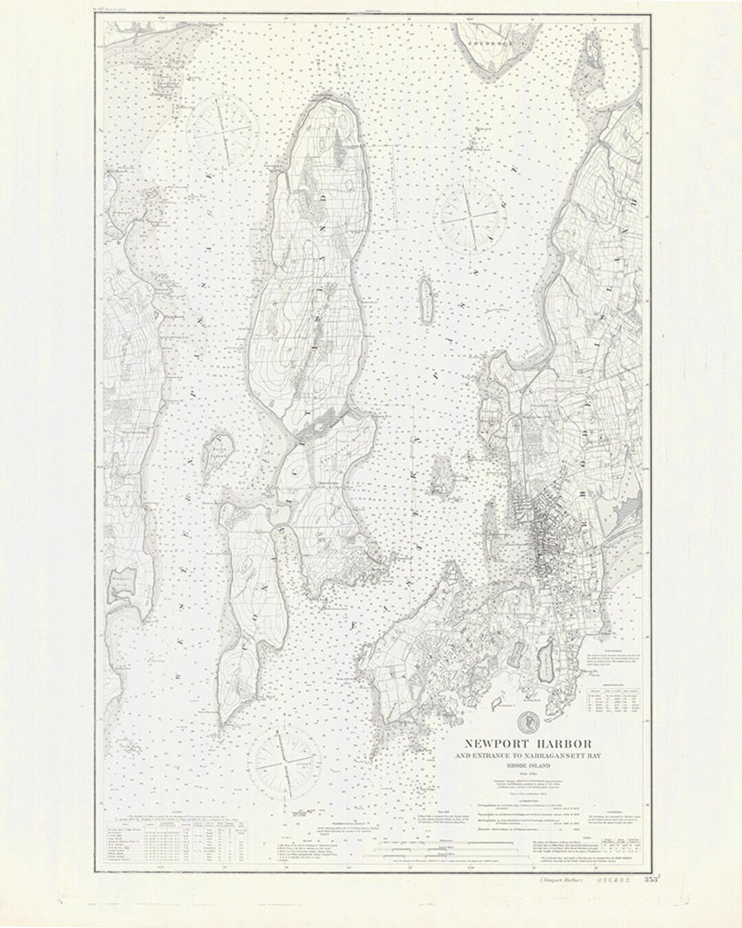 1887 Nautical Map of Newport Harbor Narragansett Bay Rhode Island - Etsy