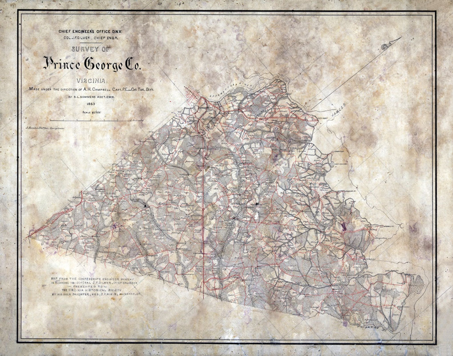 1863 Map of Prince George County Virginia Family Names | Etsy