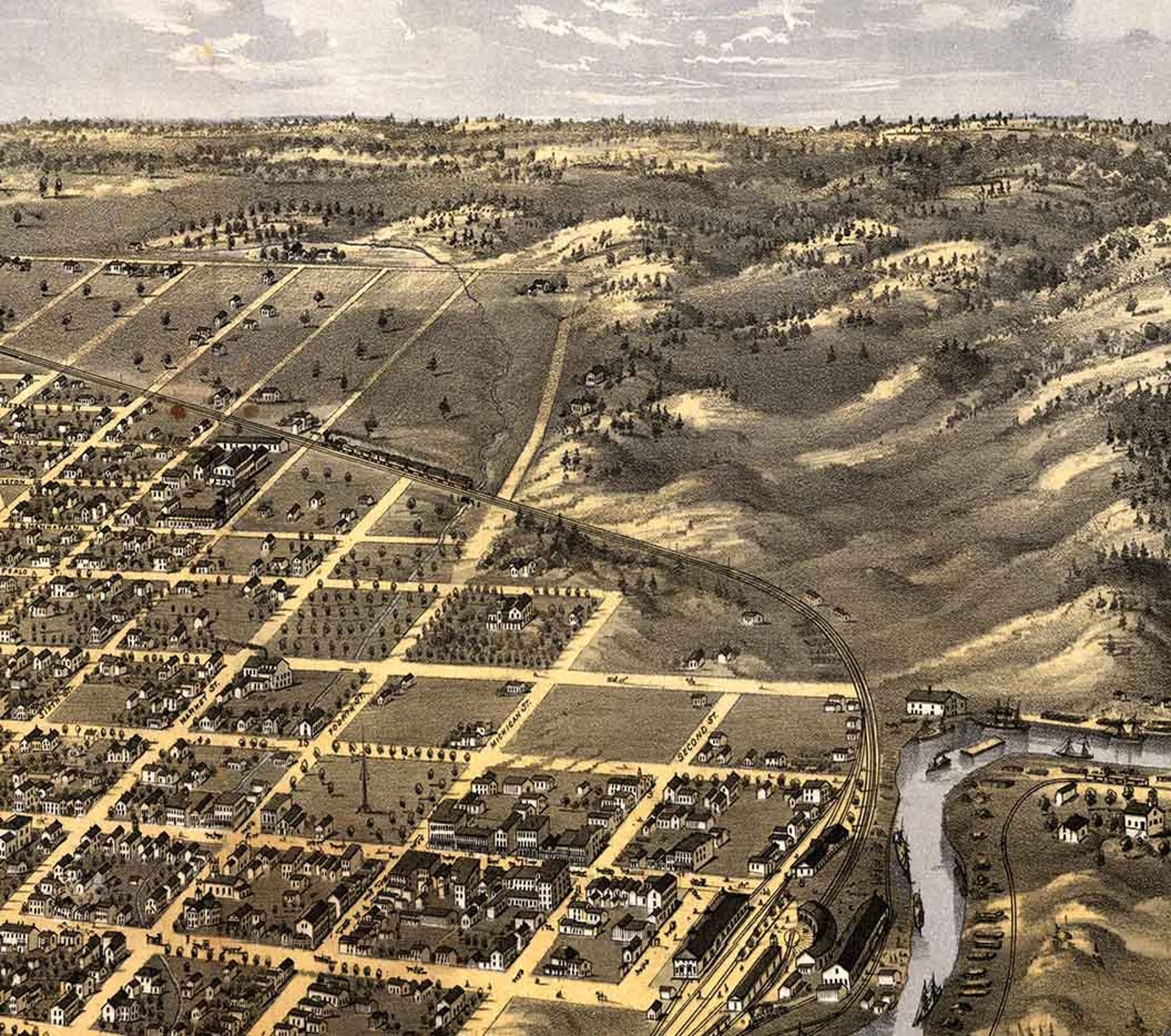 1869 Panoramic Map of Michigan City La Porte County Indiana - Etsy