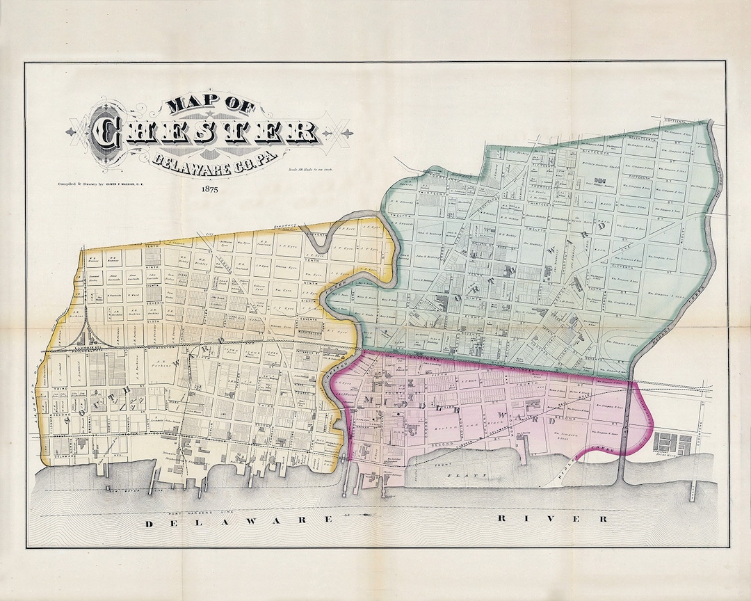 1875 Map of Chester Delaware County Pennsylvania - Etsy