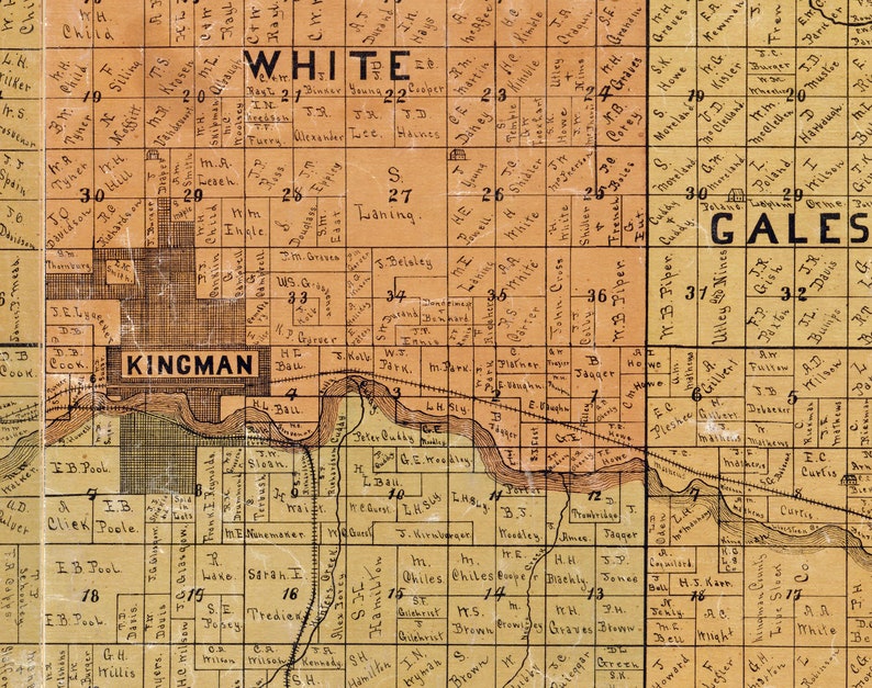 1887 Farm Line Map of Kingman County Kansas - Etsy