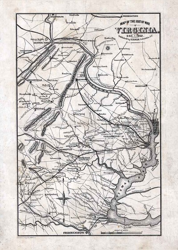 1862 Map of the Seat of War Virginia | Etsy
