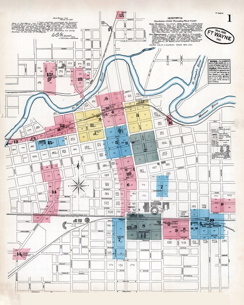 1885 Town Map of Fort Wayne Allen County Indiana - Etsy