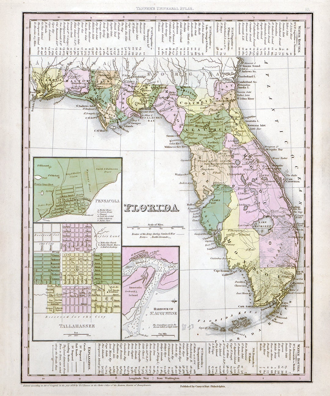 1844 Map of Florida - Etsy