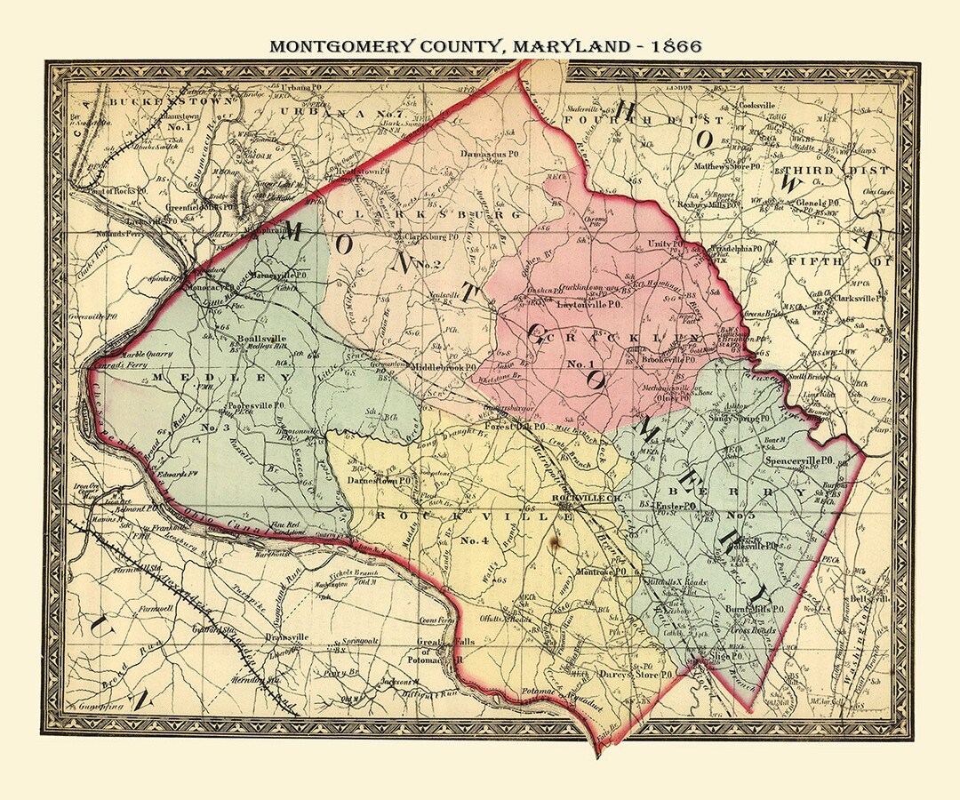 1866 Map of Montgomery County Maryland - Etsy