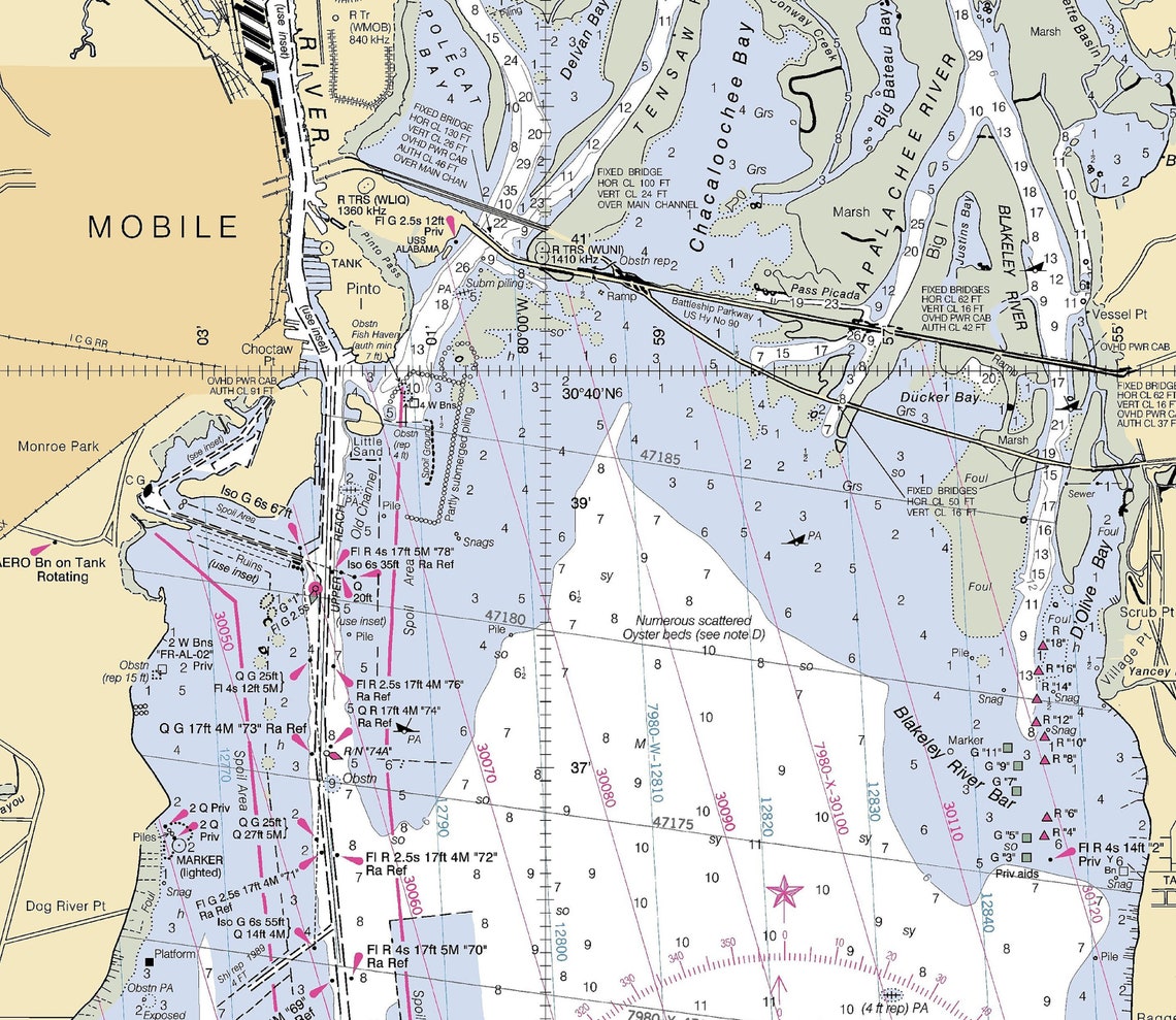 2008 Nautical Chart of Mobile Bay Alabama - Etsy