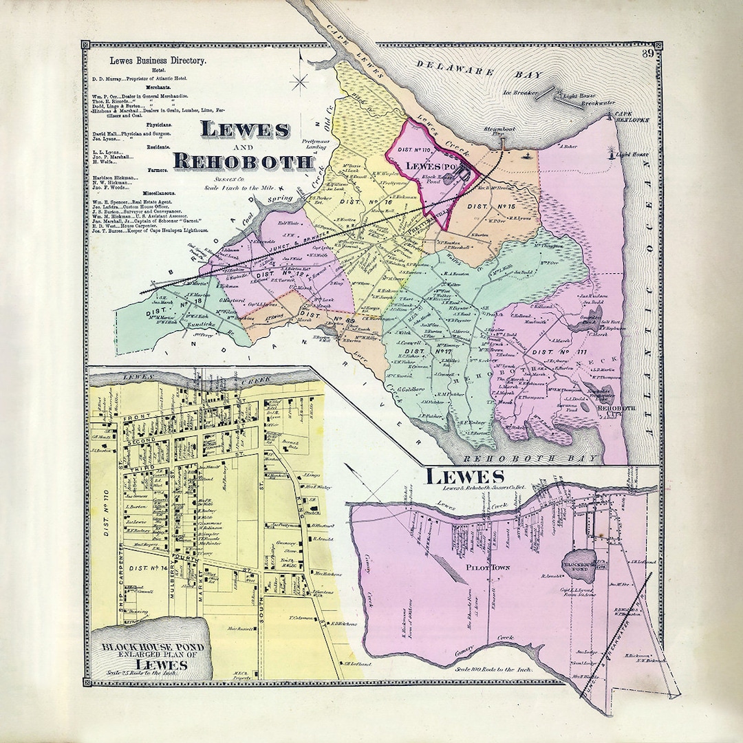 1868 Map of Lewes and Rehoboth Delaware - Etsy