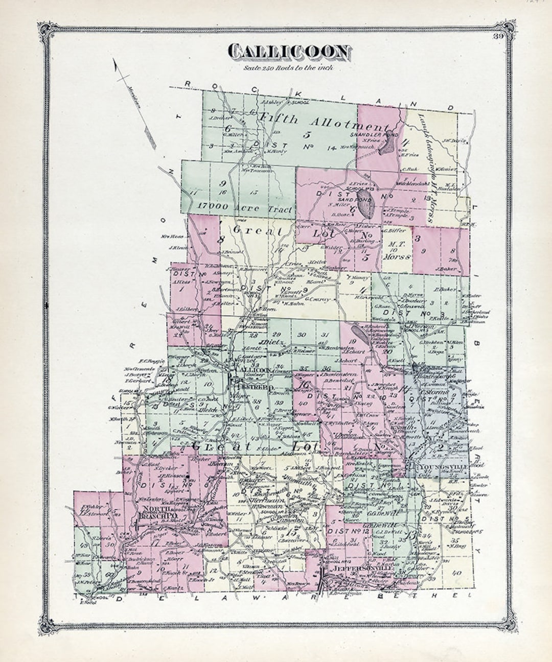 1875 Map of Callicoon Township Sullivan County New York - Etsy