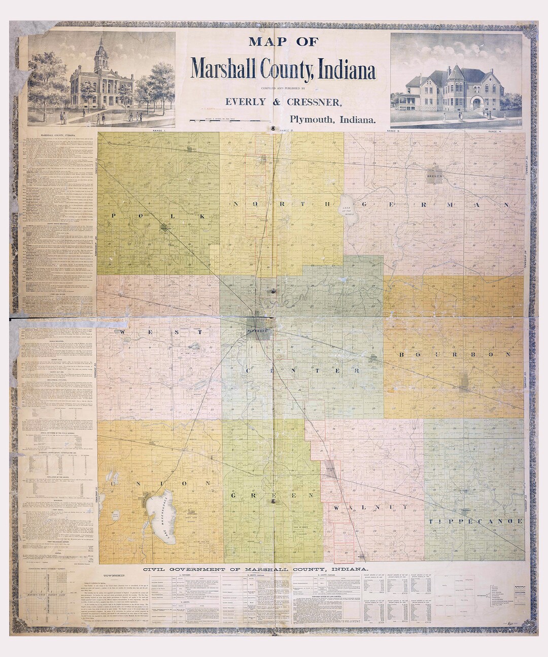 1897 Map of Marshall County Indiana - Etsy