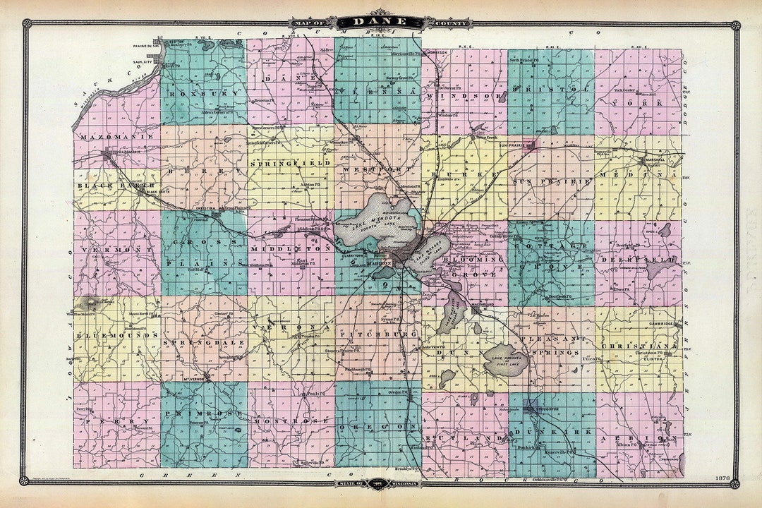 1878 Map of Dane County Wisconsin - Etsy