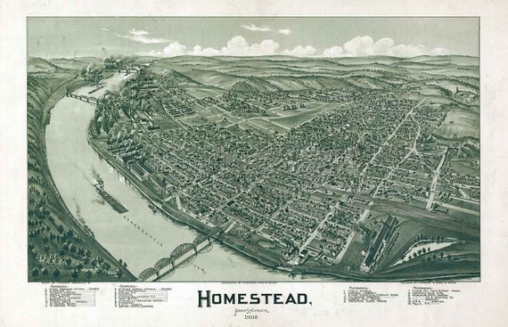 1902 Panoramic Map of Homestead Pennsylvania | Etsy