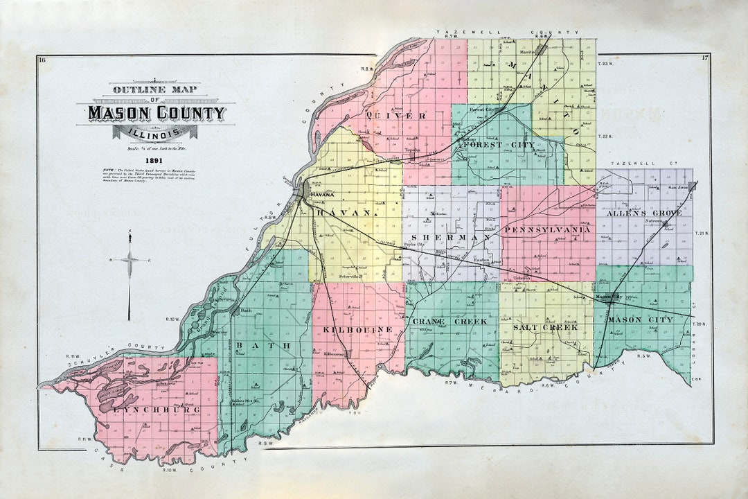 1891 Map of Mason County Illinois - Etsy