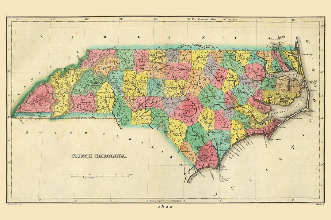 1822 Map of North Carolina - Etsy