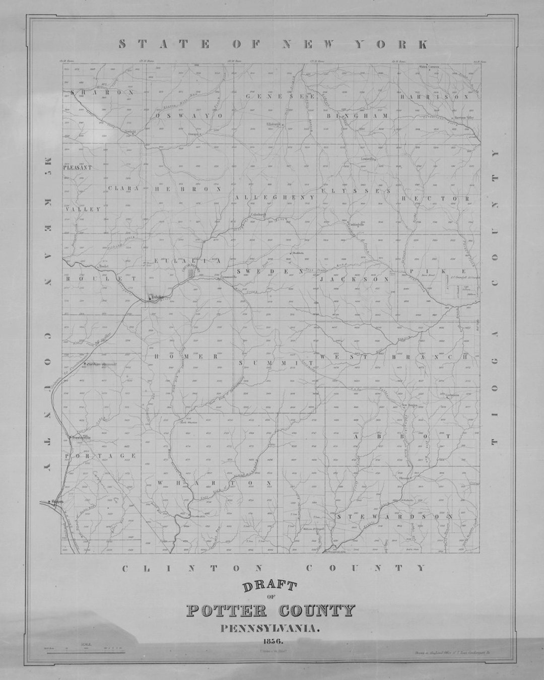 1856 Early Draft Map of Potter County PA Showing Settlements - Etsy
