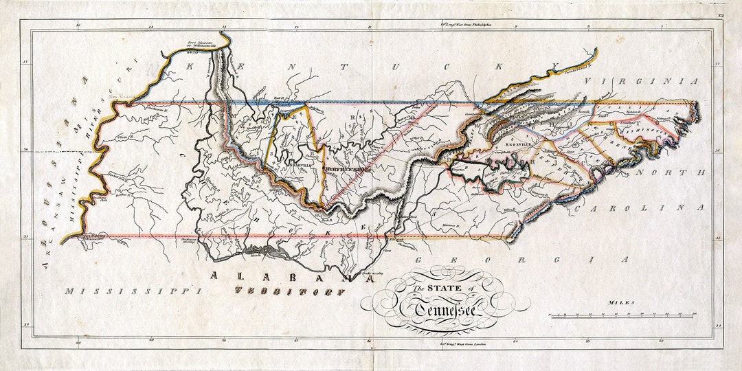 1814 Map of the State of Tennessee - Etsy