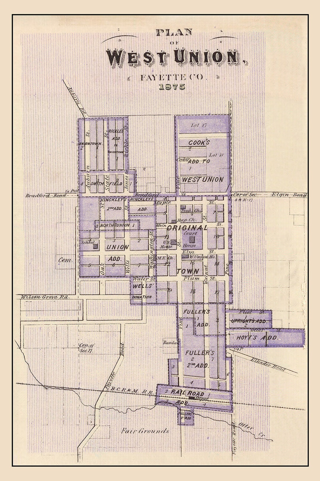 1875 Town Map of West Union Fayette County Iowa - Etsy