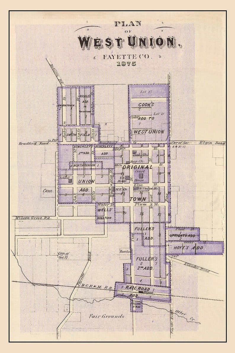1875 Town Map of West Union Fayette County Iowa - Etsy