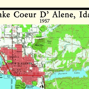 1957 Map of Lake Coeur D'alene Idaho - Etsy