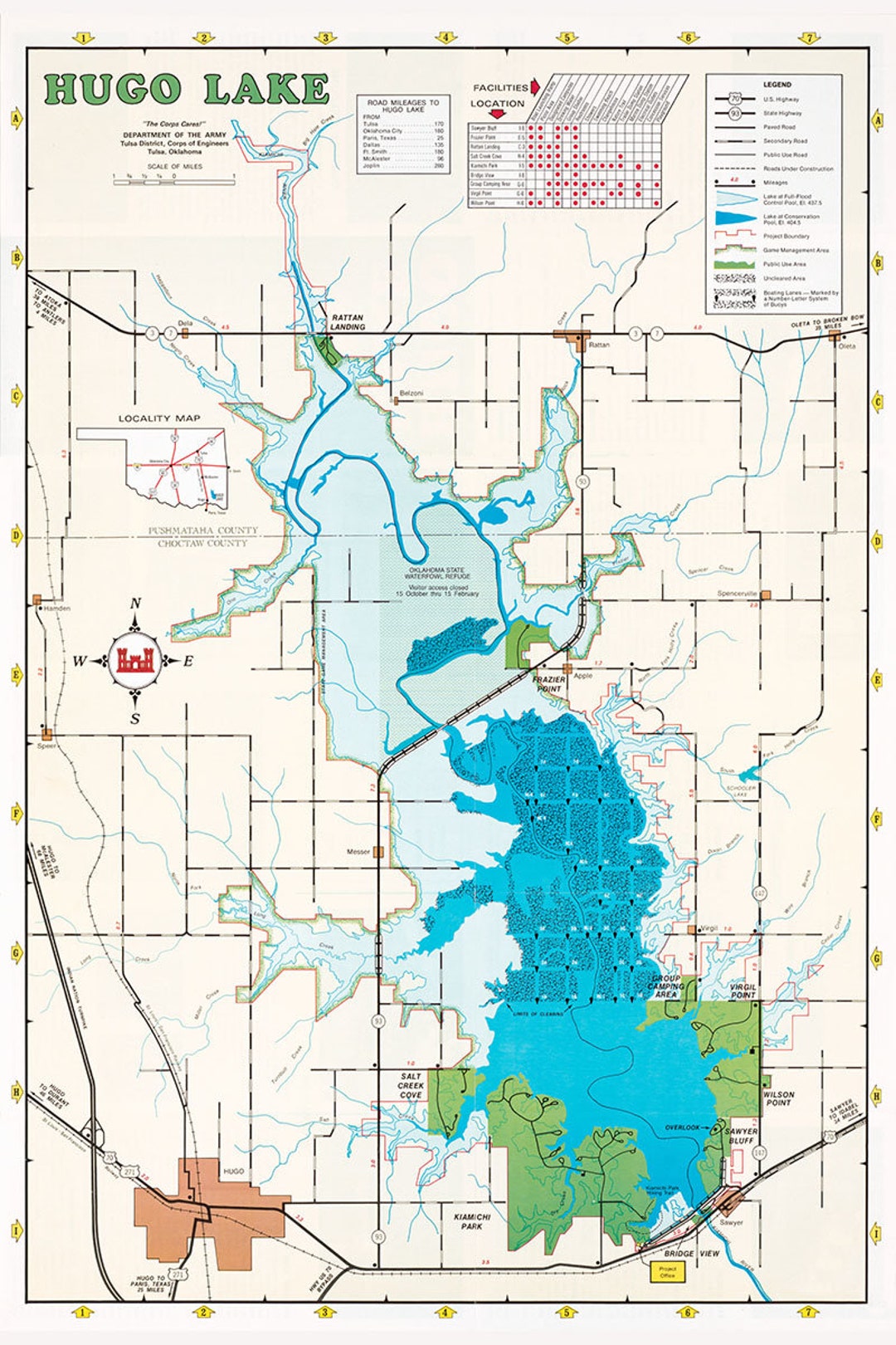 1990 Map of Hugo Lake Oklahoma - Etsy